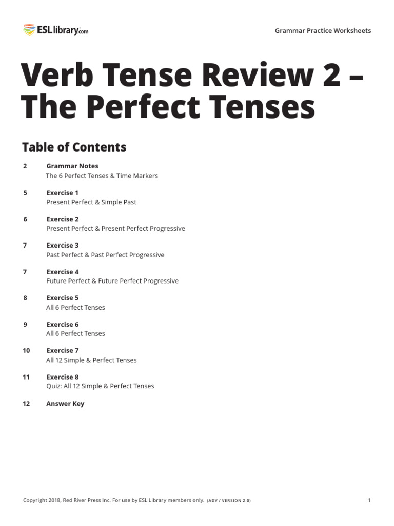 88 - Verb Tense Review 2 - The Perfect Tenses - Can | PDF | Perfect ...