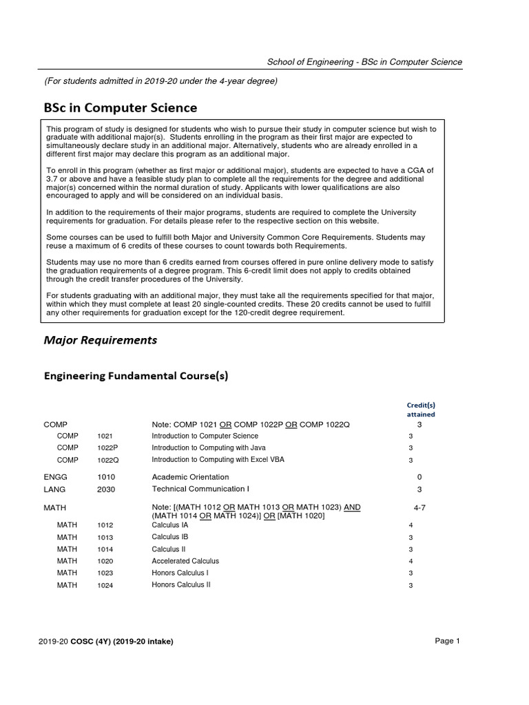 HKUST - School of Engineering - BSC in Computer Science (For Students Admitted in 2019-20 Under ...