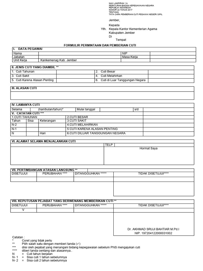 Blanko Cuti 2023 ASN | PDF