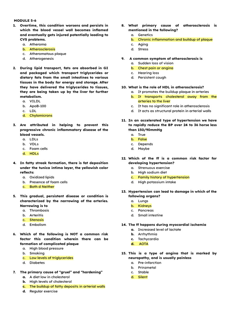 Patho Practice Quiz | PDF | Atherosclerosis | Atheroma
