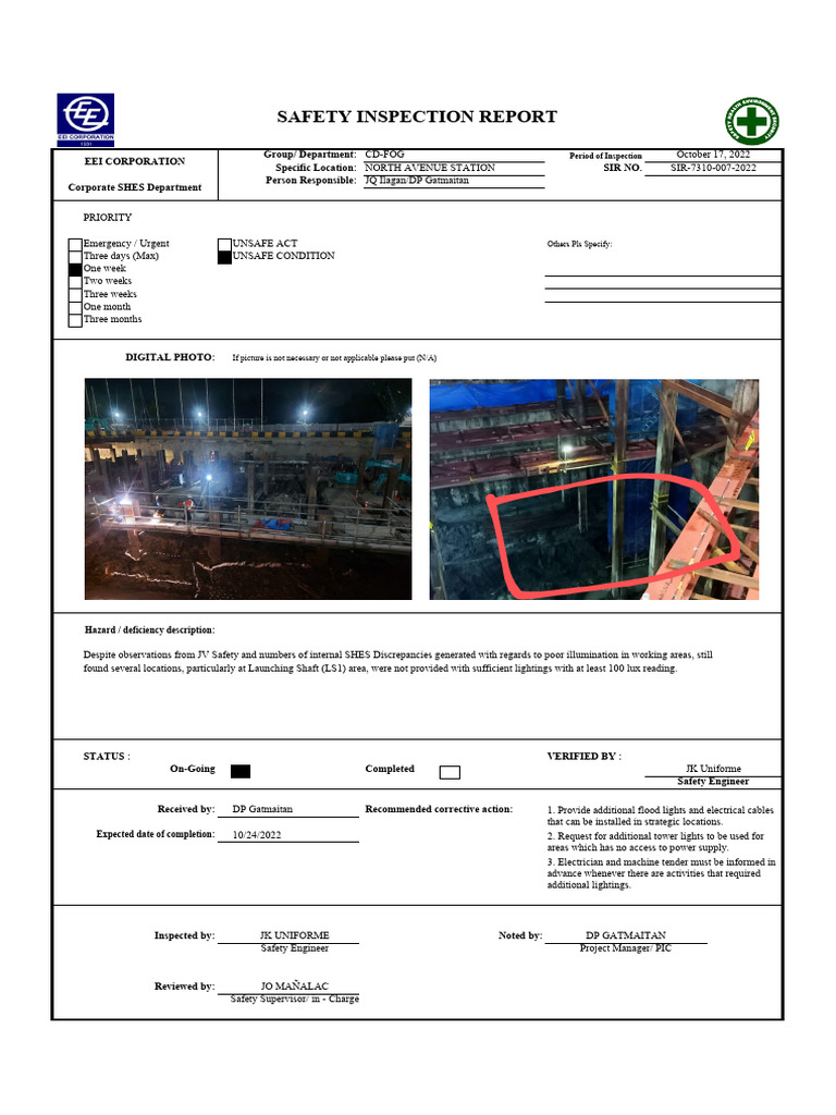 SIR-007 - Insufficient Lighting | PDF | Safety