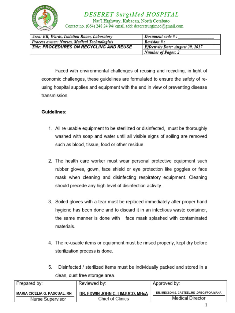 Hospital Recycling & Reuse Guide | PDF | Health Care | Medical Specialties