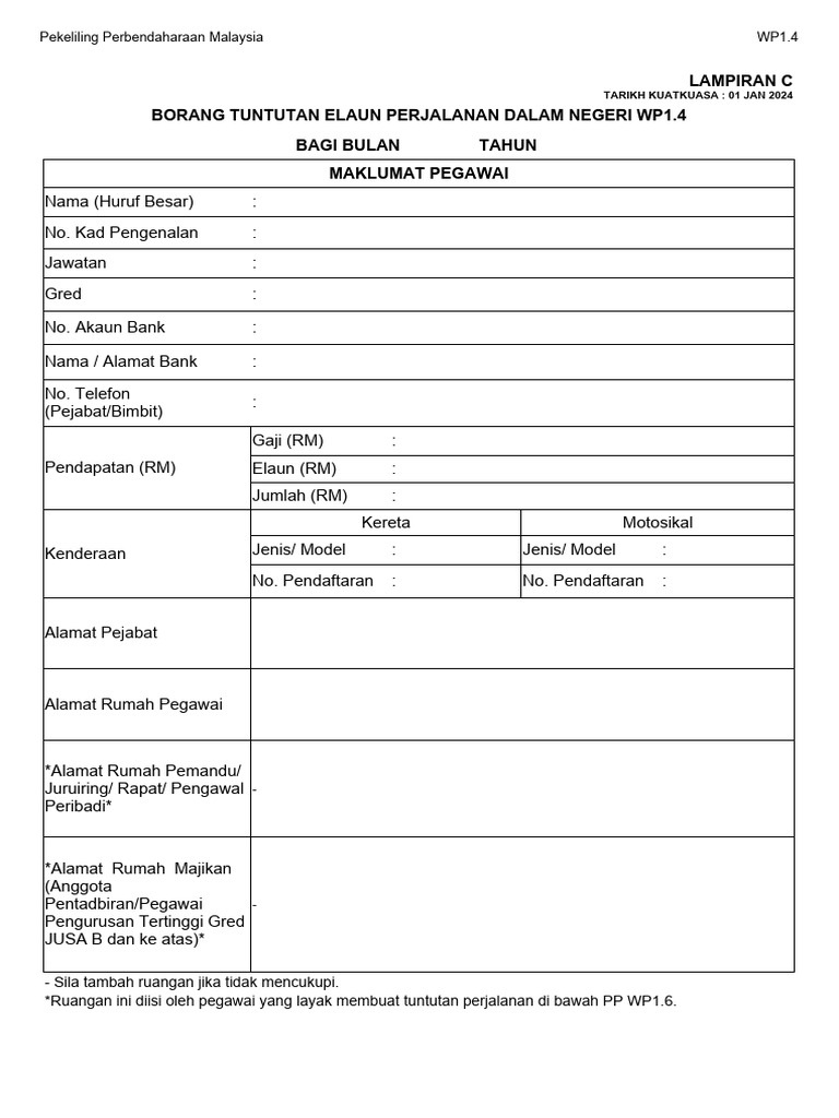 Borang Tuntutan Perjalanan - 2024 | PDF