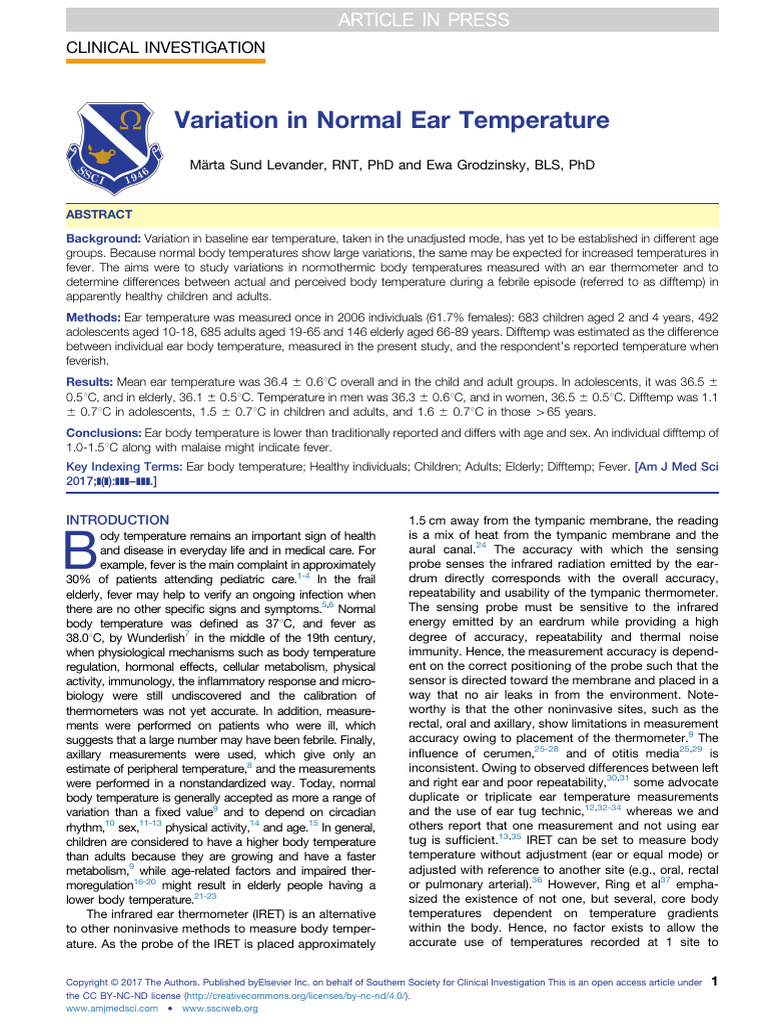 Variation in Normal Ear Temperature | PDF | Fever | Chronic Condition
