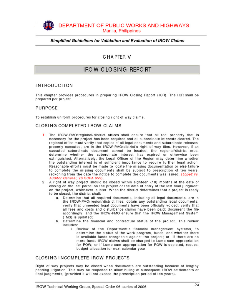 09 - Chapter V IROW Closing Report | PDF | Private Law | Civil Law ...