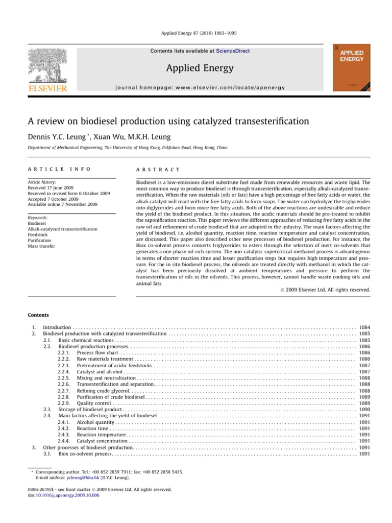 A Review on Biodiesel Production Using c | PDF | Biodiesel | Diesel Fuel A Review on Biodiesel Production Using c | PDF | Biodiesel | Diesel Fuel