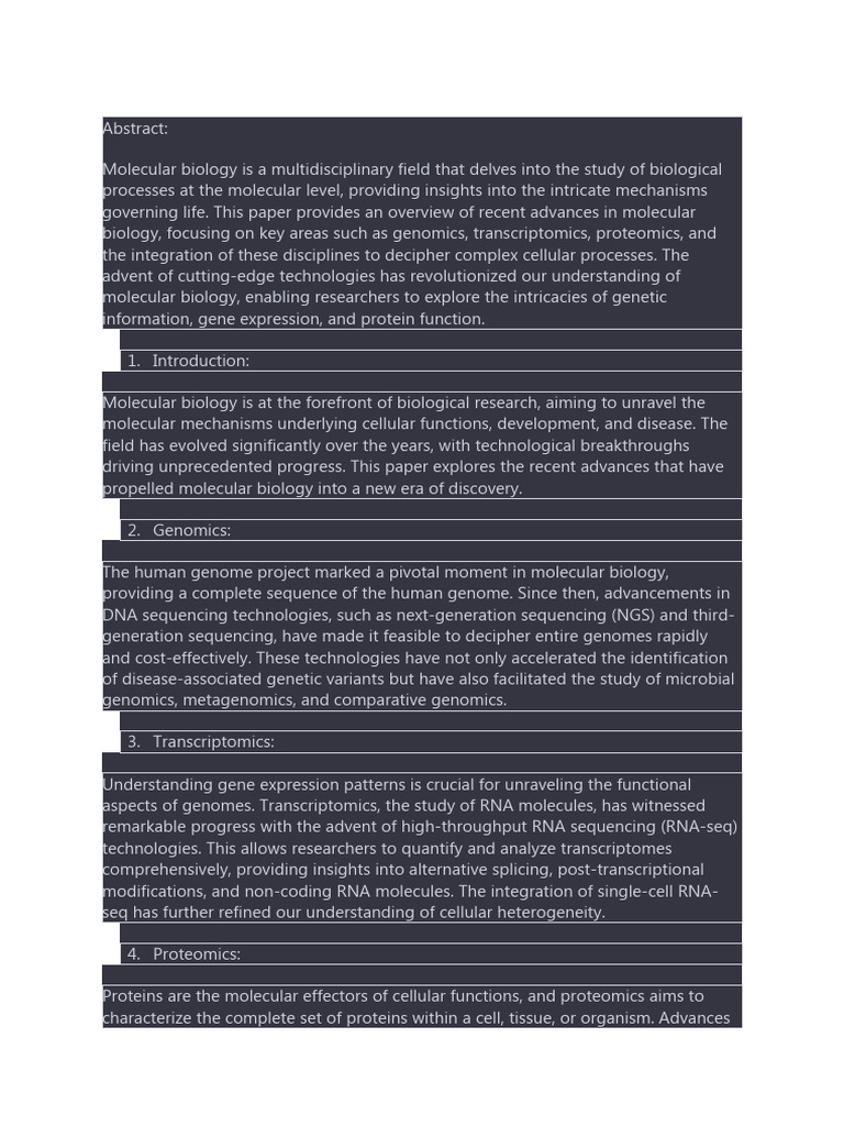 Exploring Advances in Molecular Biology: From Genome To Proteome | PDF | Proteomics | Systems ...