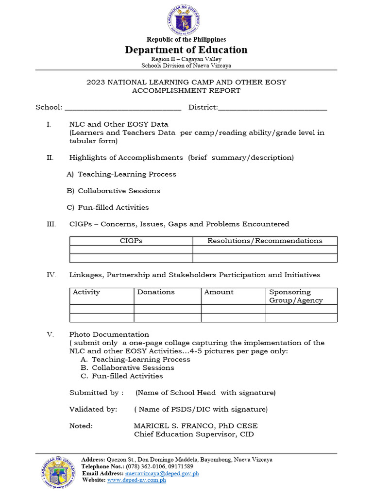 NLC EOSY Accomplishment Report 2023 | PDF | Career & Growth | Social Science