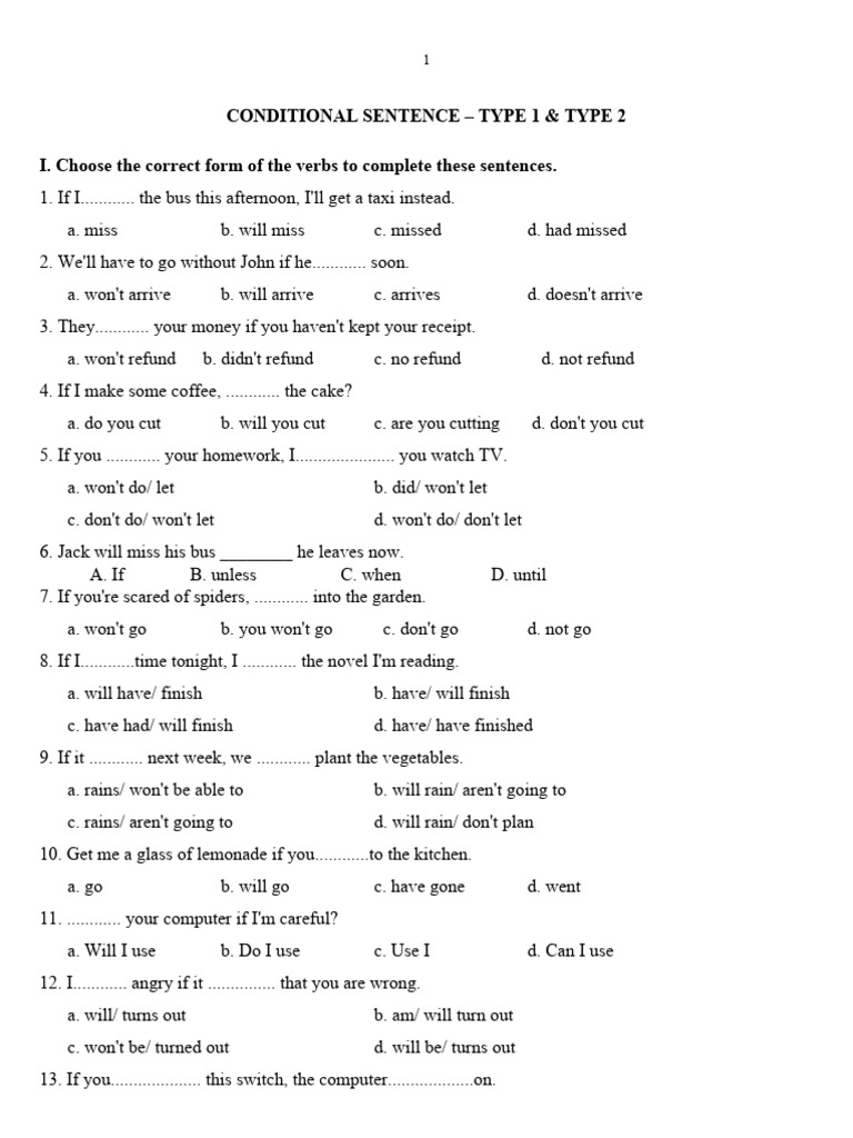 Conditional Sentence Type 1&2 - Grade 10 | PDF