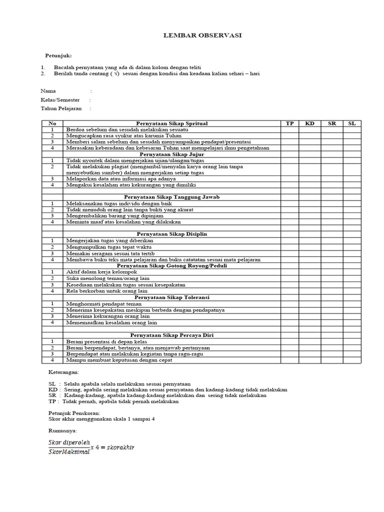 Lembar Observasi | PDF