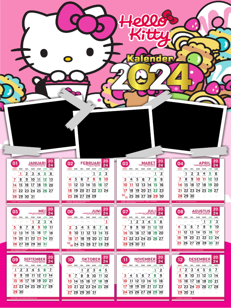 Template Kalender 2024 Tema Hello Kity Pdf Indonesia Java