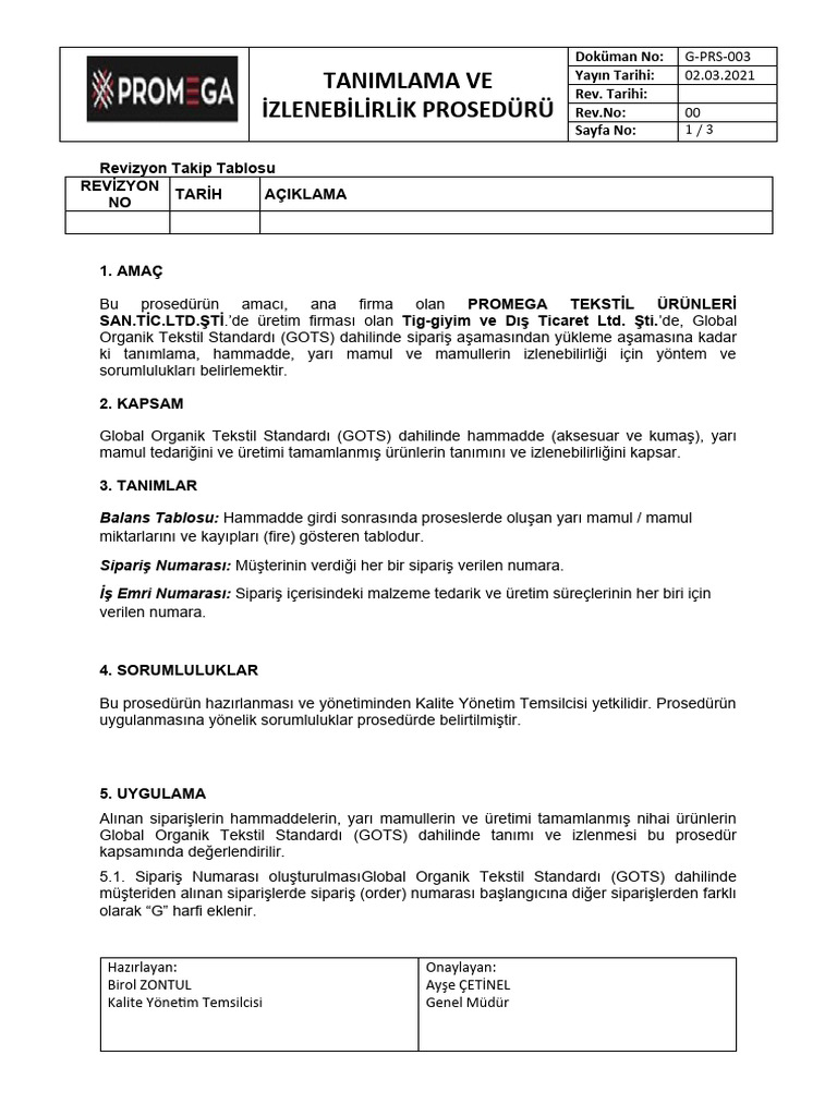 Tanimlama Ve İzlenebi̇li̇rli̇k Prosedürü | PDF