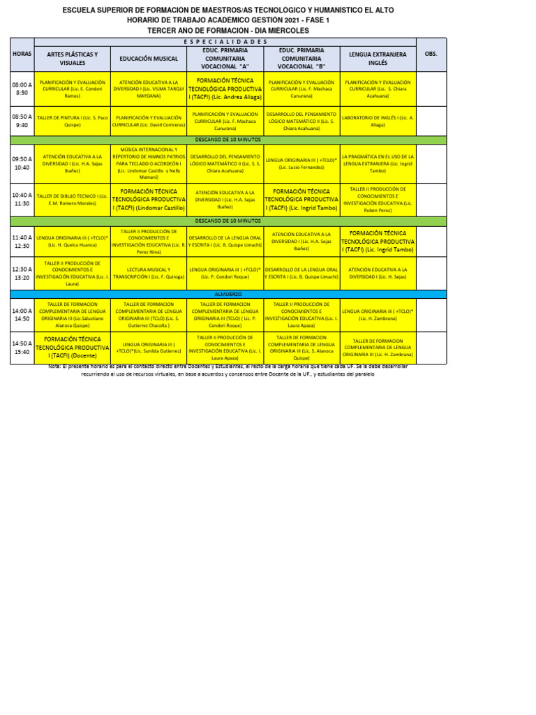 Horario Tercer Año 2021 | PDF | Las artes Horario Tercer Año 2021 | PDF | Las artes