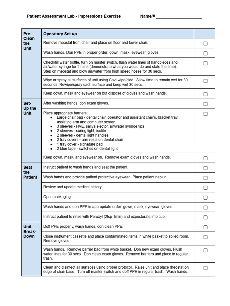 Patient Impressions Exercise | PDF | Dentistry Branches