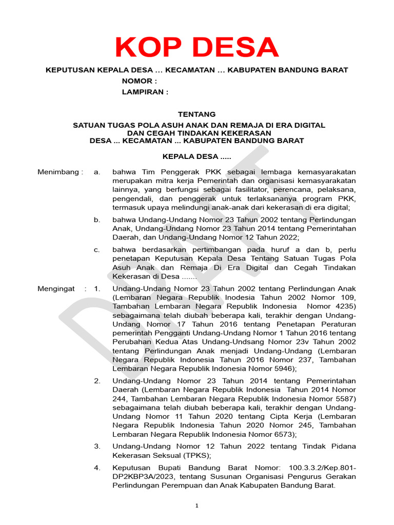 Draft SK Paaredi Cekas Desa | PDF