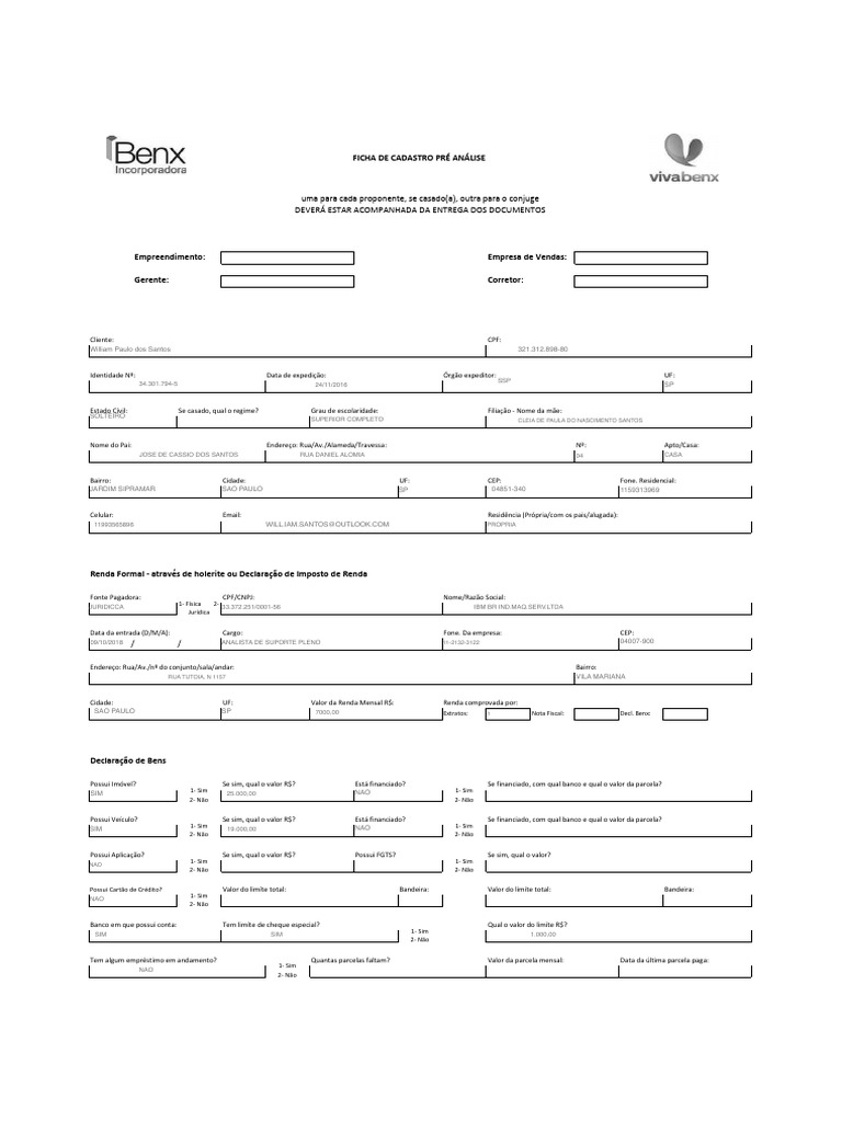 Viva Benx - Ficha Cadastral_OK | PDF