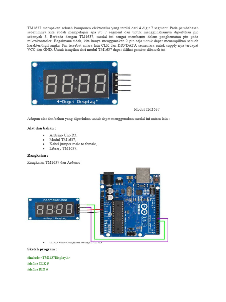 TM1637 Merupakan Sebuah Komponen Elektronika Yang Terdiri Dari 4 Digit 7 Segment | PDF