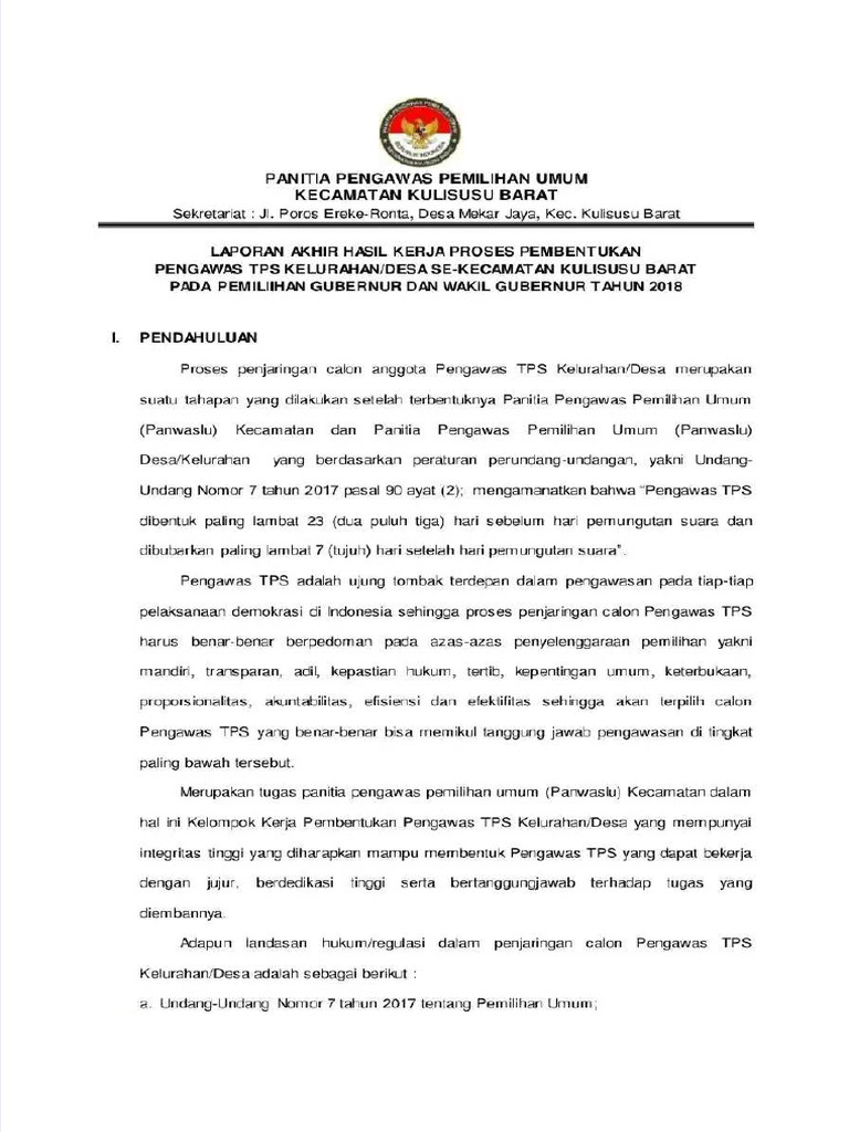 PDF 1 Laporan Akhir Pembentukan Pengawas Tps Kulbar - Compress | PDF PDF 1 Laporan Akhir Pembentukan Pengawas Tps Kulbar - Compress | PDF