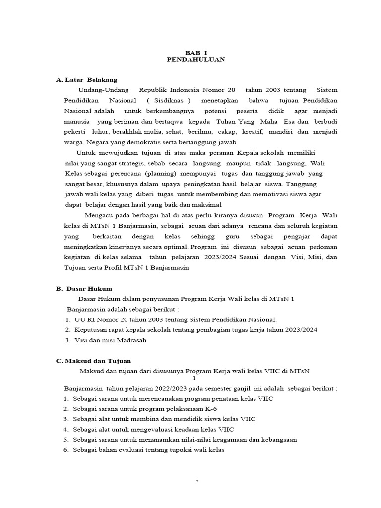 Program Kerja Wali Kelas 7c | Pdf