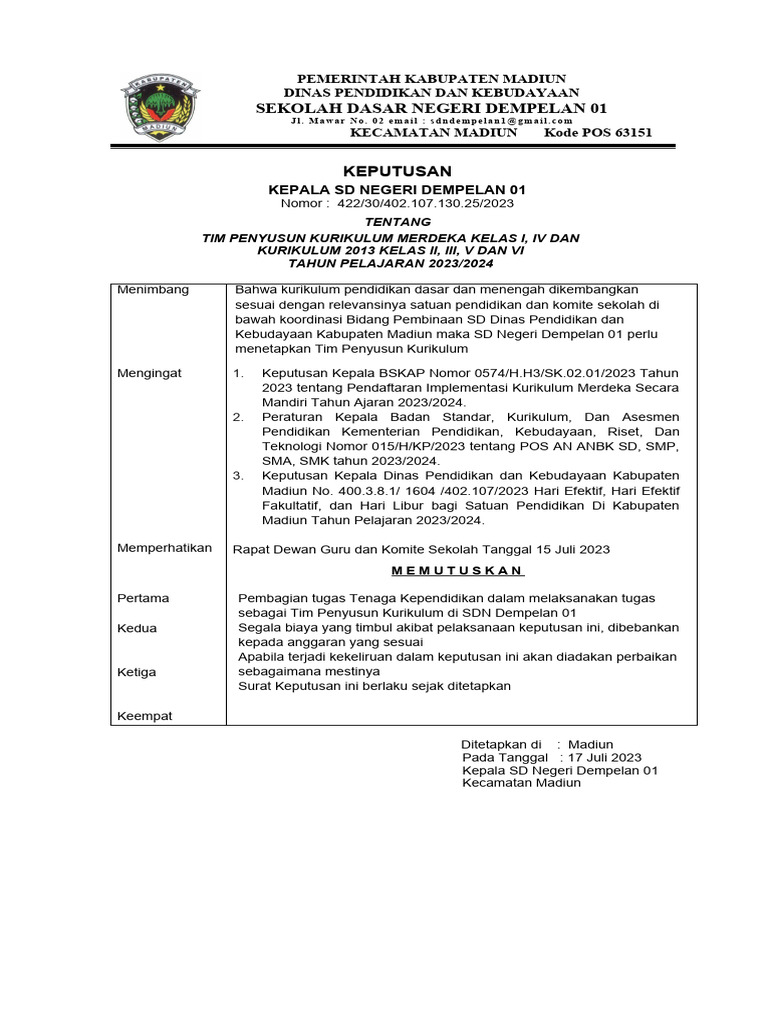 SK Tim Penyusun Kurikulum | PDF