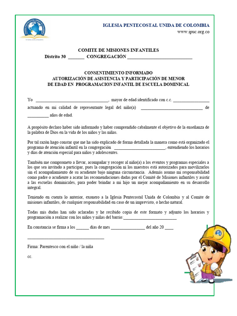 CONSENTIMIENTO INFORMADO PARA NIÑOS Actualizado | PDF