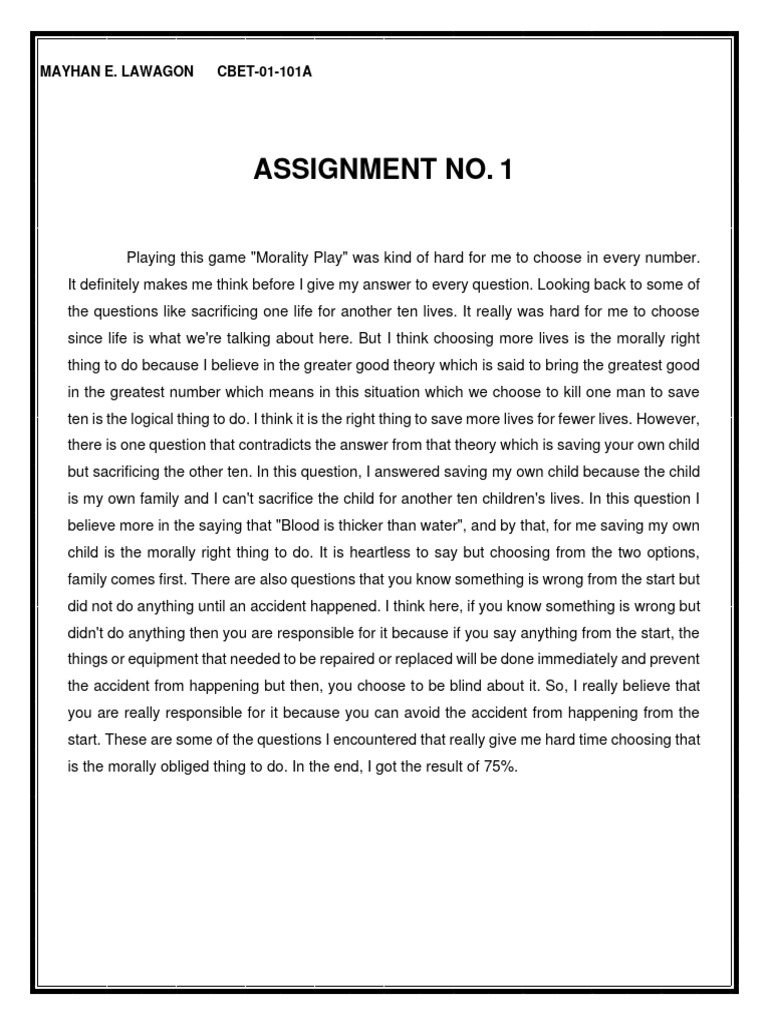 Ethics Assignment | PDF | Morality | Decision Making