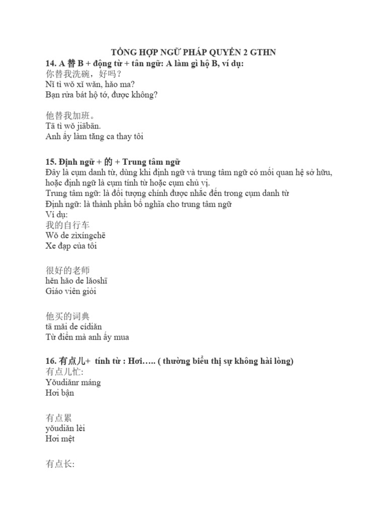 TỔNG HỢP NGỮ PHÁP QUYỂN 2 GTHN | PDF