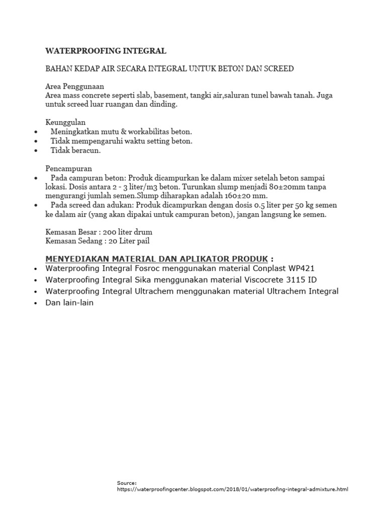 Waterproofing Integral | PDF