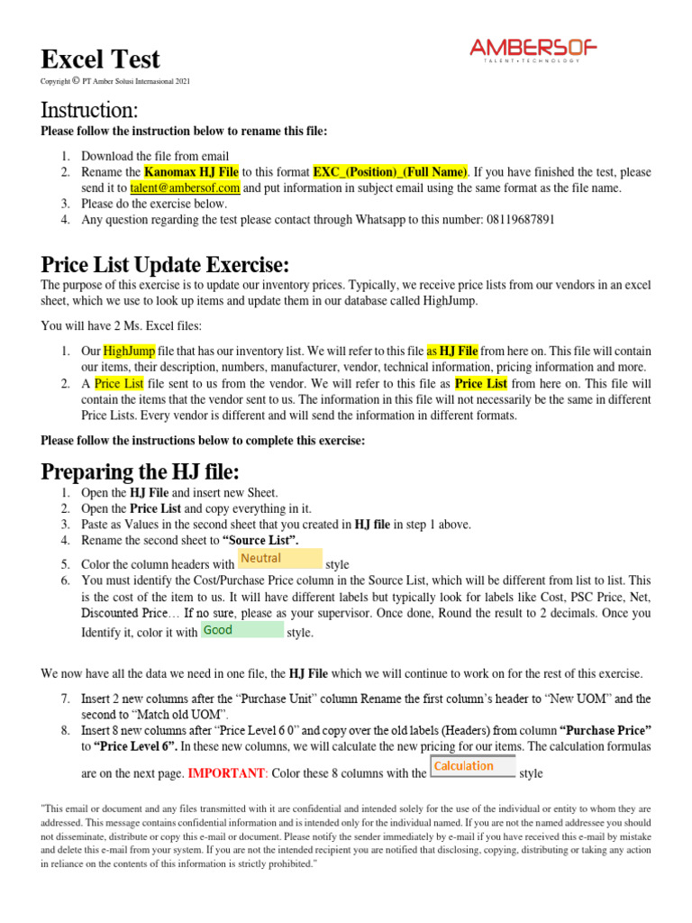 Excel Test (Price List Update Exercise) | PDF | Information Technology ...