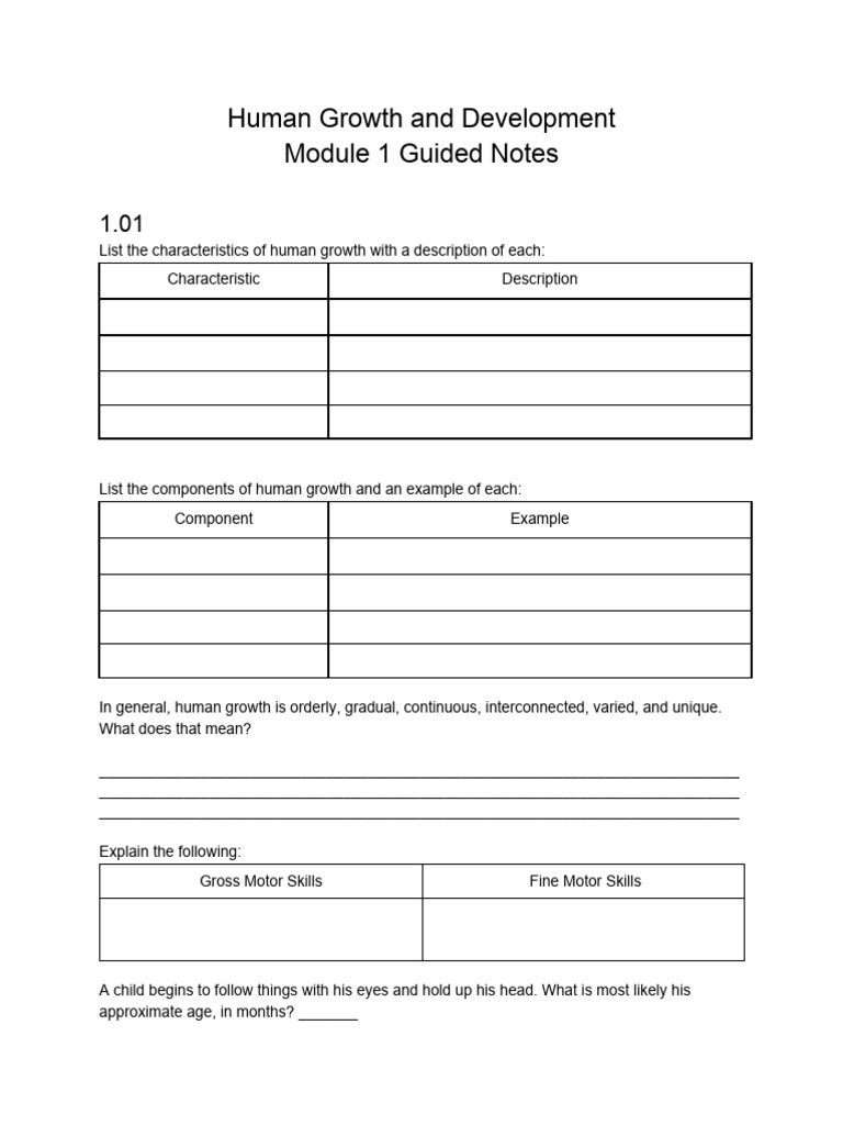 Module 1 Guided Notes | PDF | Cognitive Development | Psychological ...