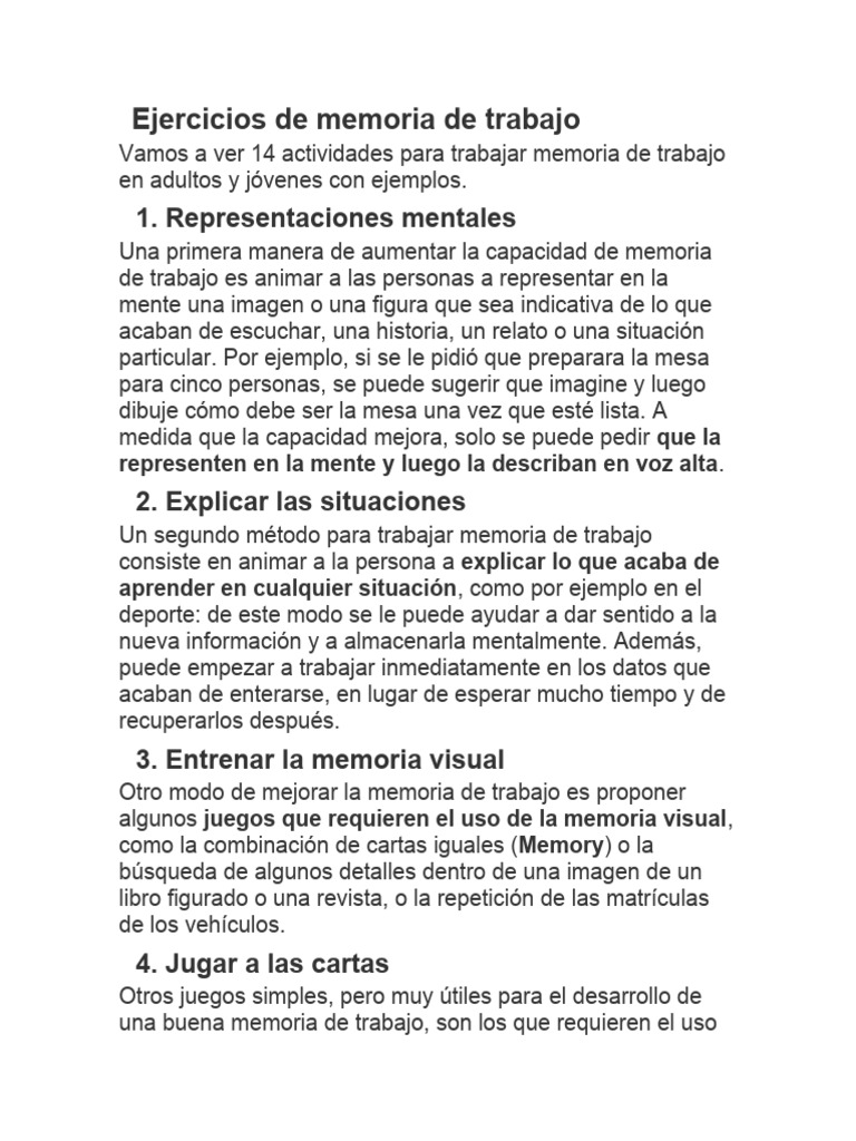 Ejercicios de Memoria de Trabajo | PDF | Memoria | Aprendizaje