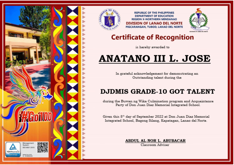 Outstanding Talent Award Certificate | PDF