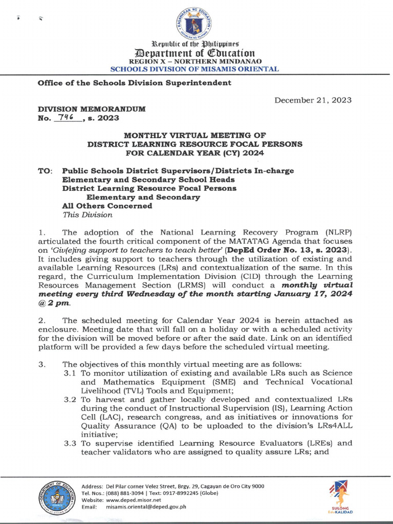 DM 746 S 2023 Monthly Virtual Meeting of District Learning Resource ...