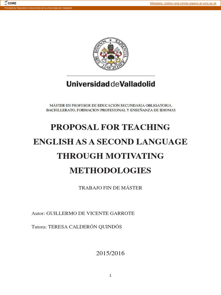 Proposal For Teaching English As A Second Language Through Motivating Methodologies | PDF