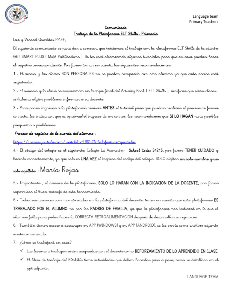Comunicado-Elt Skills Primaria Ingles | PDF | Informática | Software