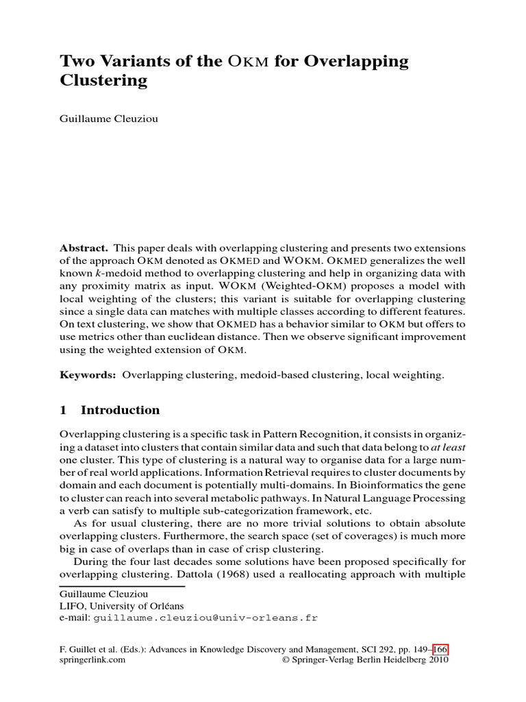 Variants of OKM | PDF | Cluster Analysis | Applied Mathematics