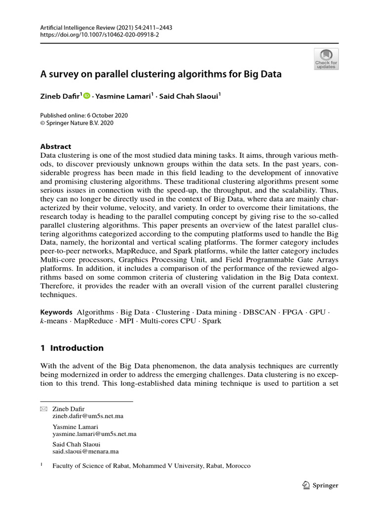A Survey On Parallel Clustering Algorithms For Big Data Pdf 2392
