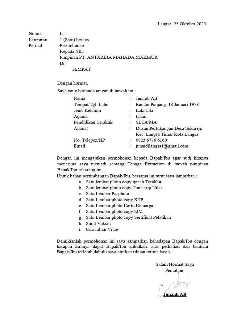 Surat Lamaran PT AMM | PDF