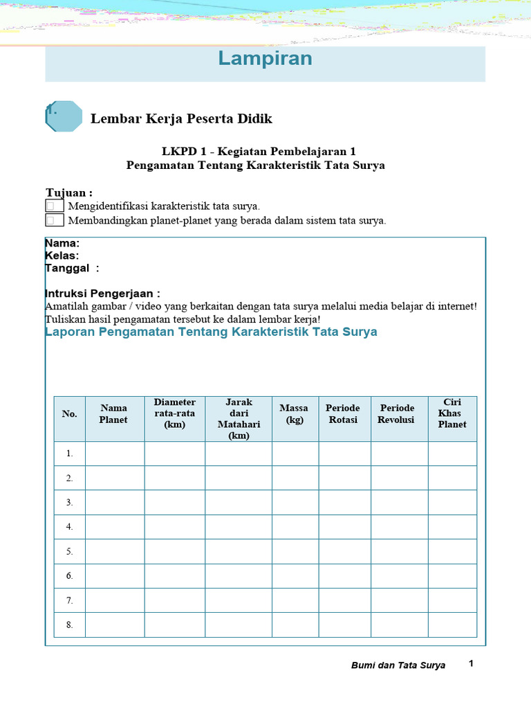 LKPD Bumi dan Tata Surya Kelas 7 | PDF | Sains & Matematika