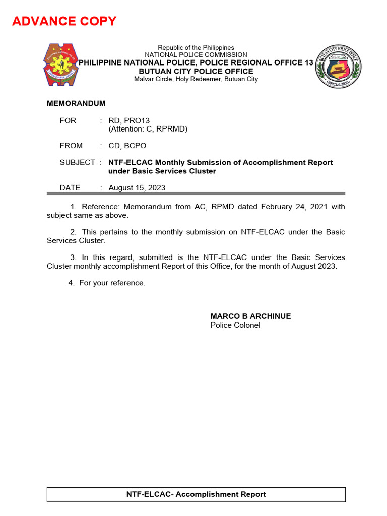 NTF ELCACAccomplishment Report August 2023 | PDF | Police | National ...
