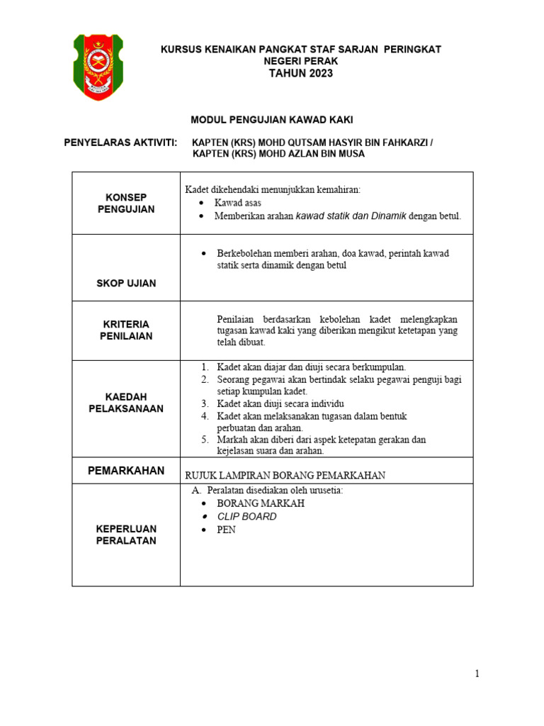 Modul Kawad Kaki Staf Sarjan 2023 | PDF