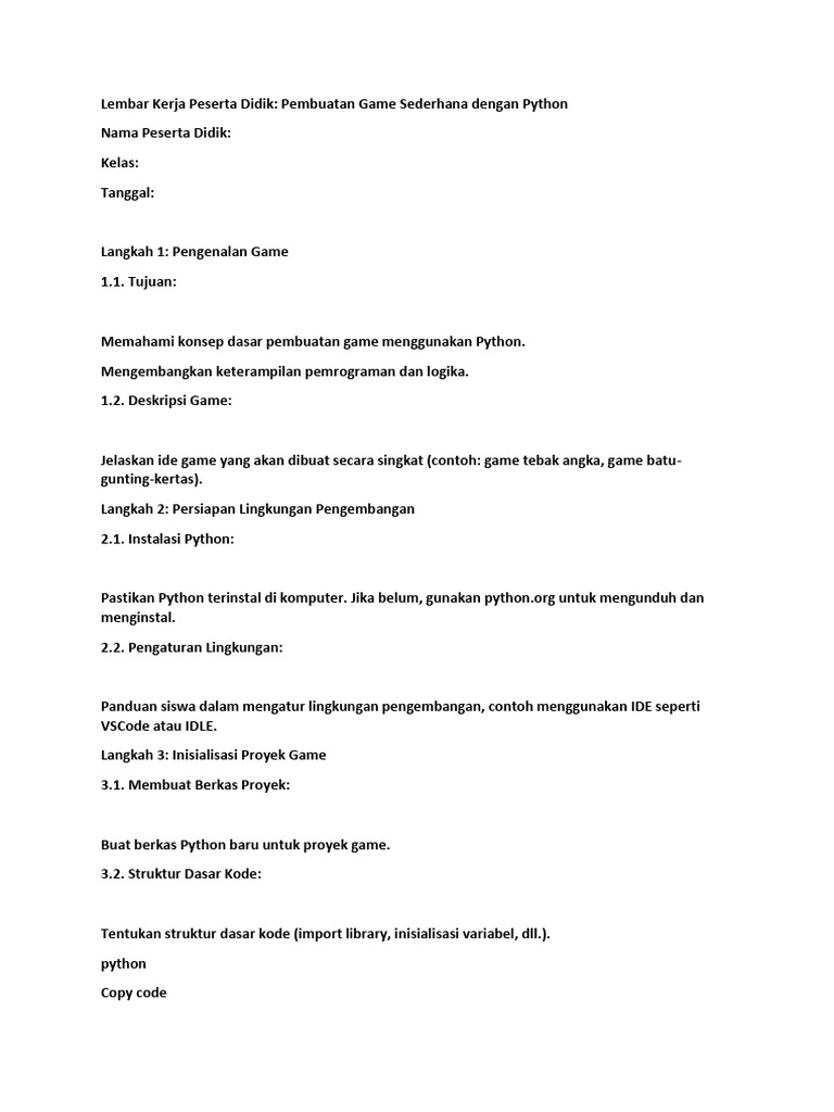 Pembuatan Game Sederhana Dengan Python | PDF | Komputer