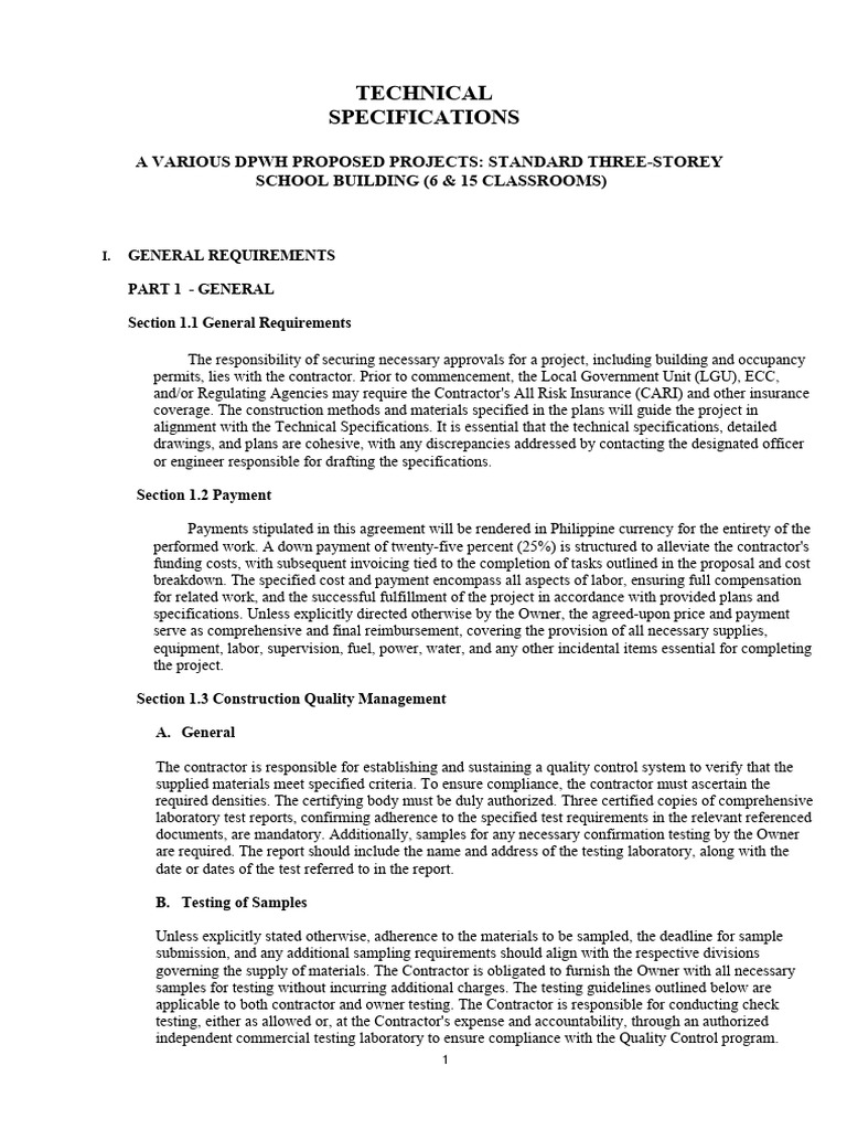 TECHNICAL SPECIFICATIONS DEFINITION Technical Specifications & Analysis