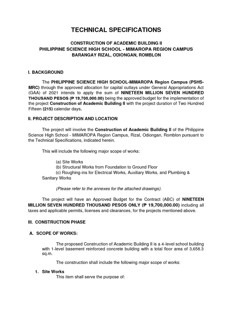 Technical Specifications - Construction of Academic Building II | PDF ...