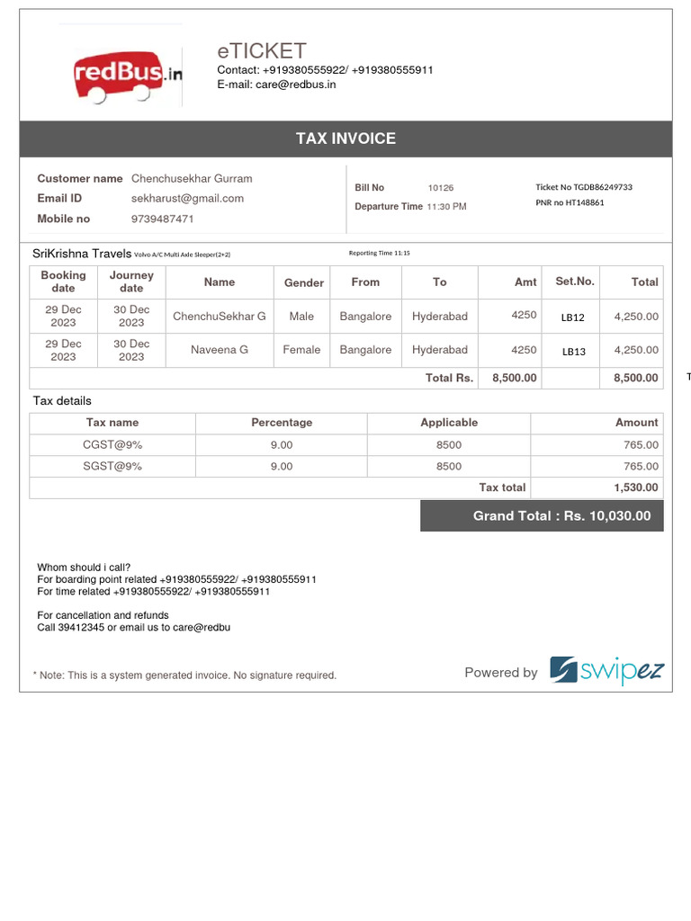 Eticket: Tax Invoice | PDF | Payments
