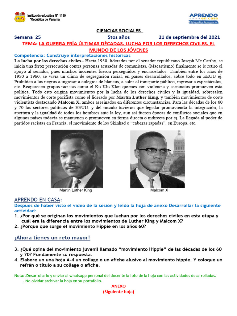 Tema: La Guerra Fría Últimas Décadas. Lucha Por Los Derechos Civiles. El Mundo de Los Jóvenes ...