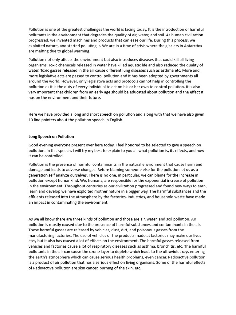 Pollution Is One Of The Greatest Challenges The World Is Facing Today