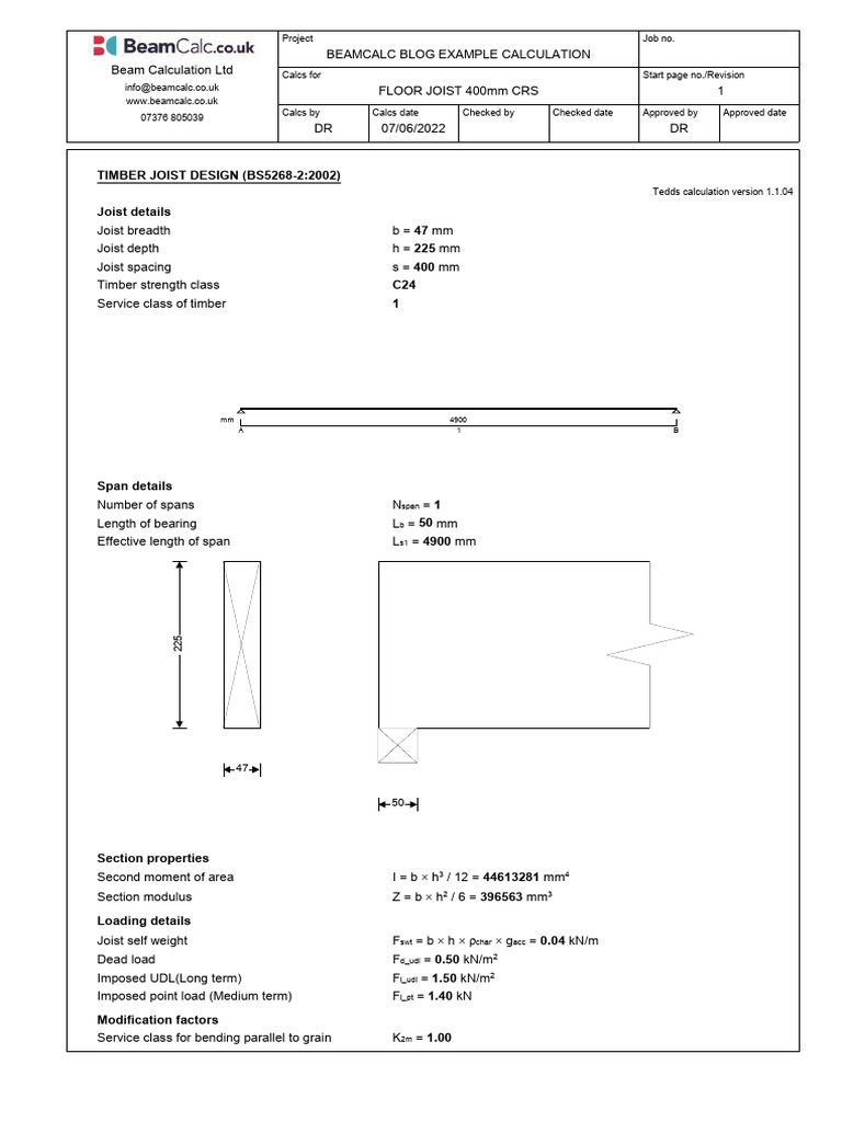 Timber Joist Design Calculation | PDF | Bending | Stress (Mechanics)
