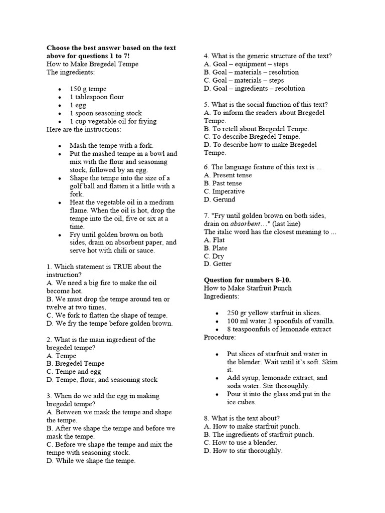 Choose The Best Answer Based On The Text Above For Questions 1 To 7 ...