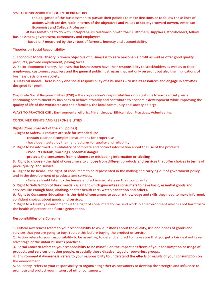 Social Responsibilities of Entrepreneurs | PDF | Corporate Social ...